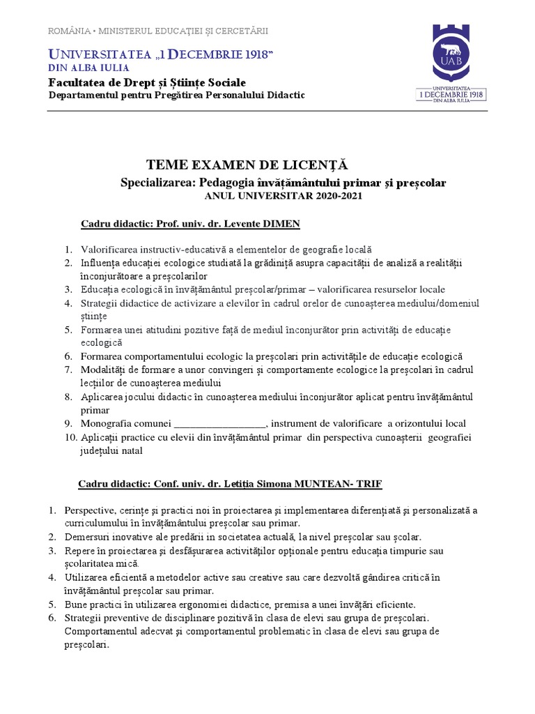 165 5316 Teme Licenta Pipp 2021 | PDF