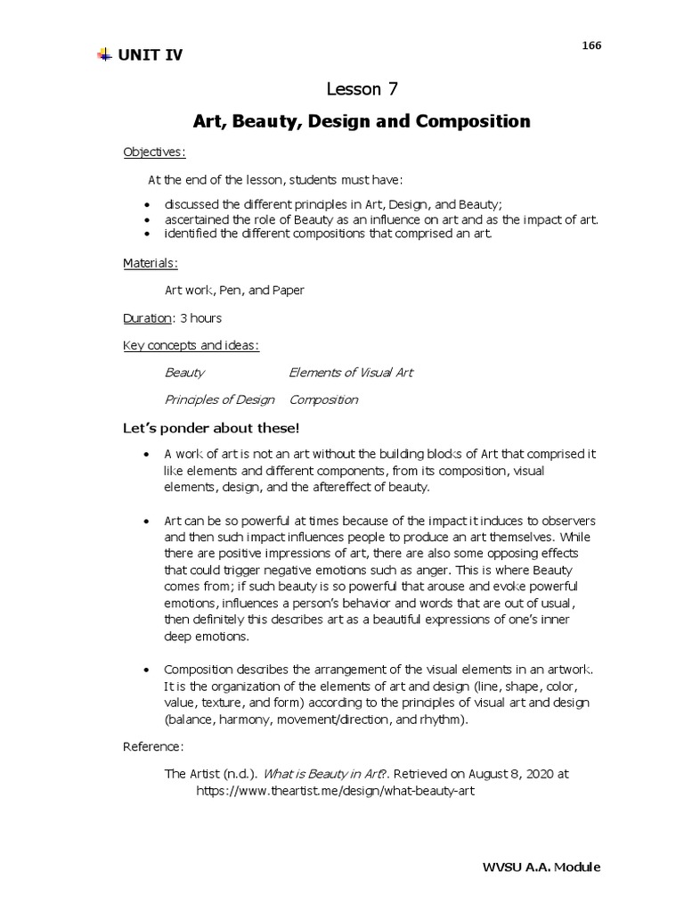UNIT IV-LESSON 7, - Art, Beauty, and Composition | PDF | Composition ...