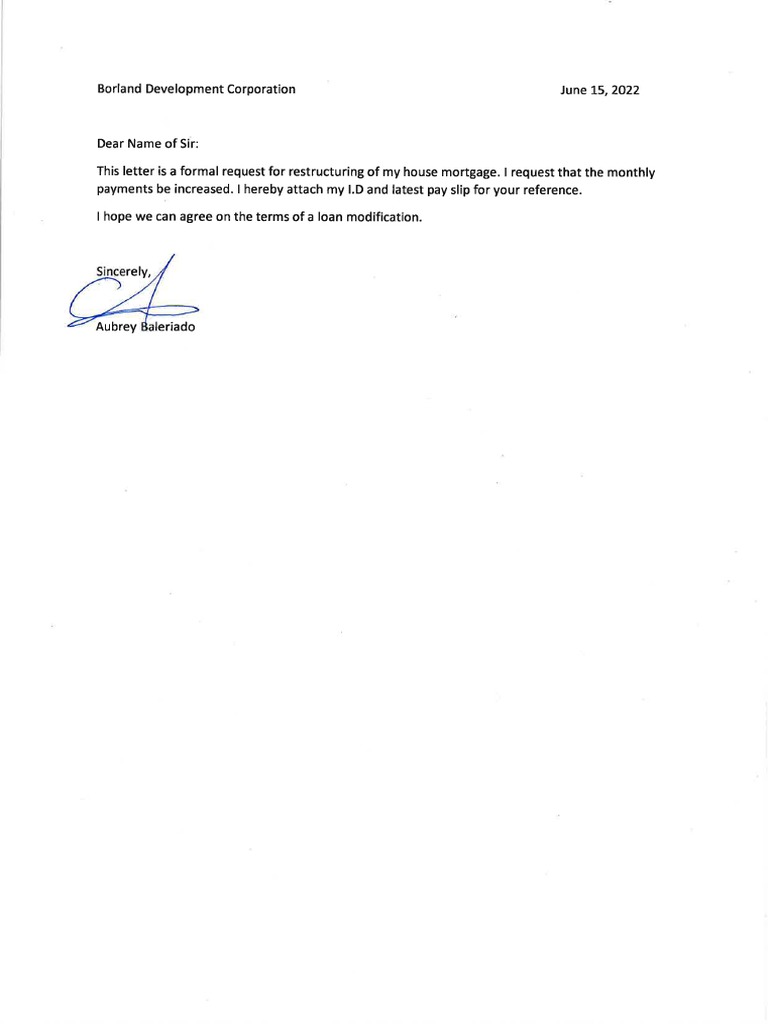 Mortgage Restructuring Letter | PDF
