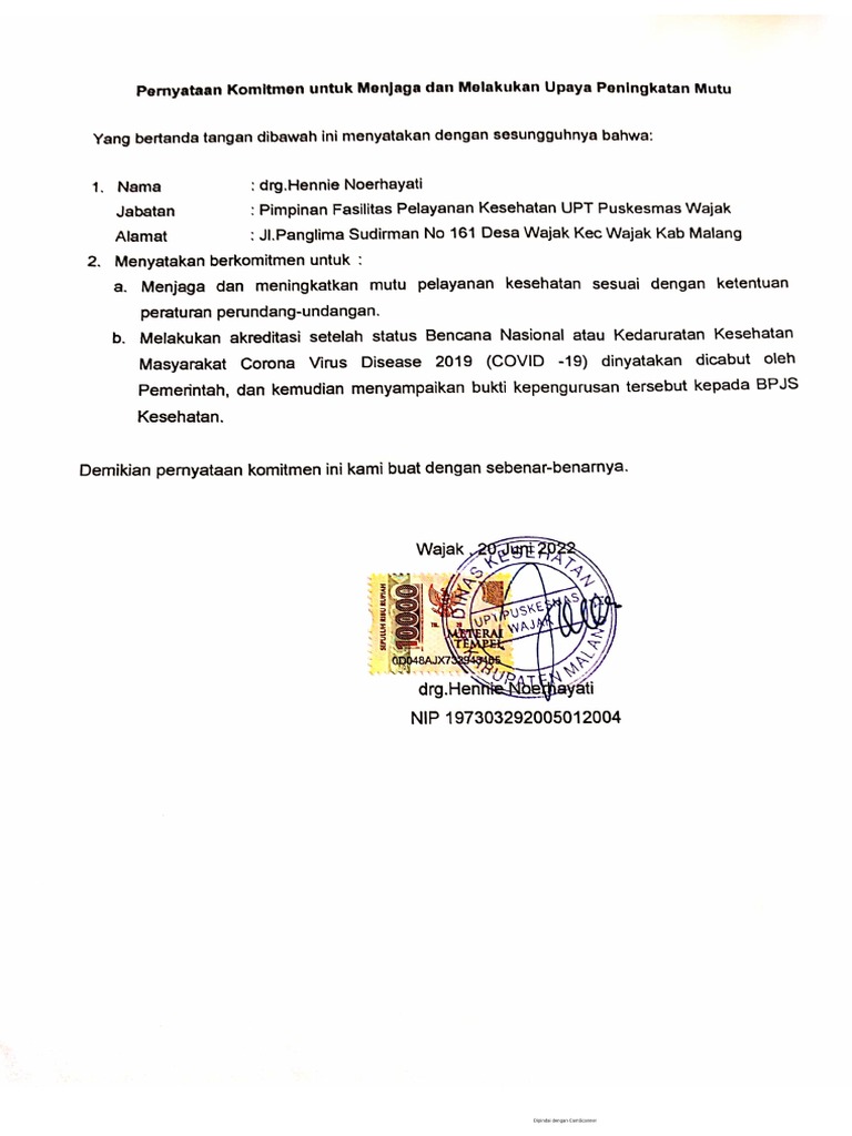 Pernyataan Komitmen Mutu 2022 | PDF