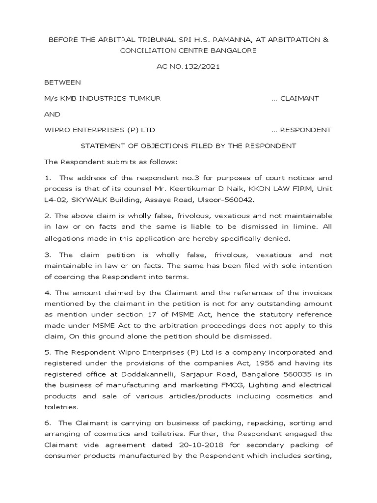 Objections For Claim Petition in AC 132 of 2021 | PDF | Complaint | Vexatious Litigation