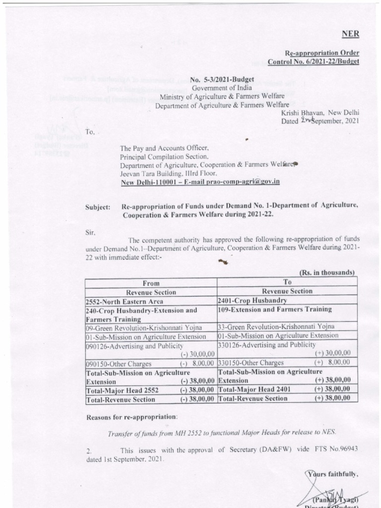 Reappropriation Letter 30crore | PDF