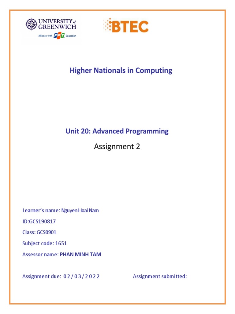 1651 GCS0901 NguyenHoaiNam Assignment2 | PDF | Class (Computer Programming) | Object Oriented ...
