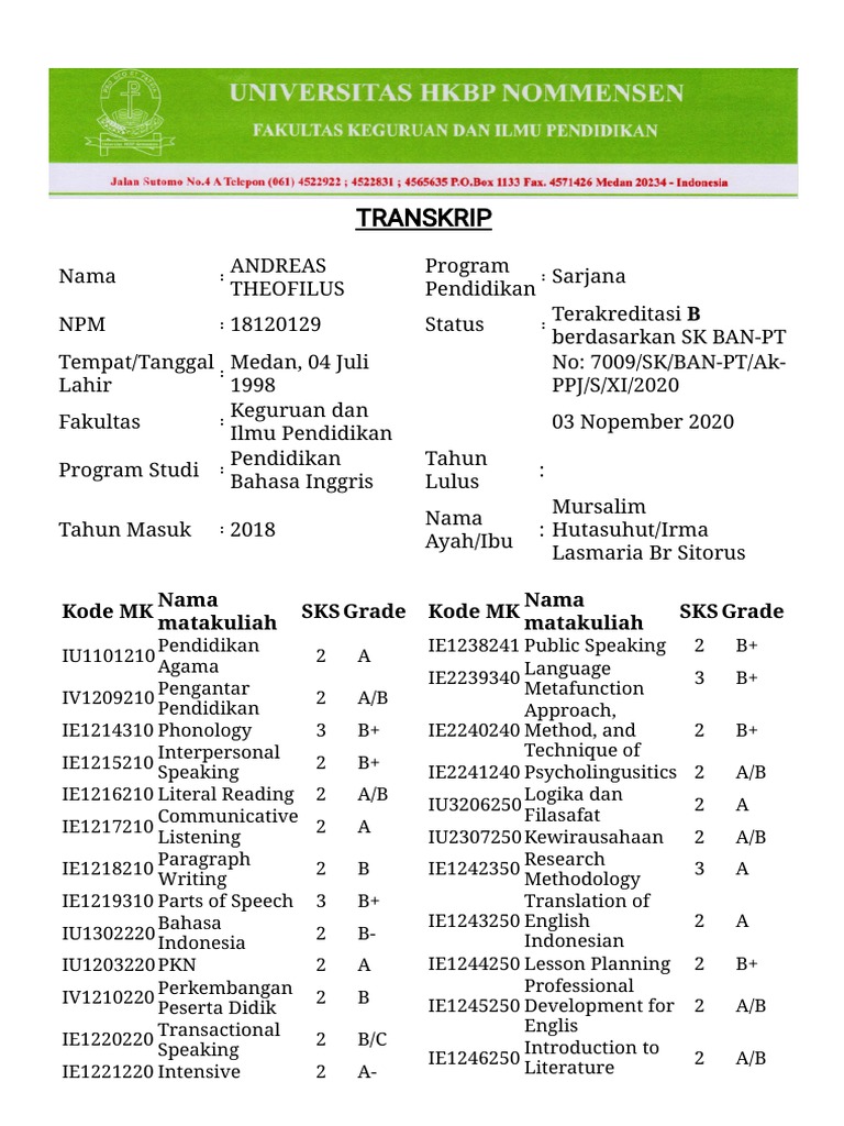 Transkrip Nilai | PDF | English Language | Indonesian Language