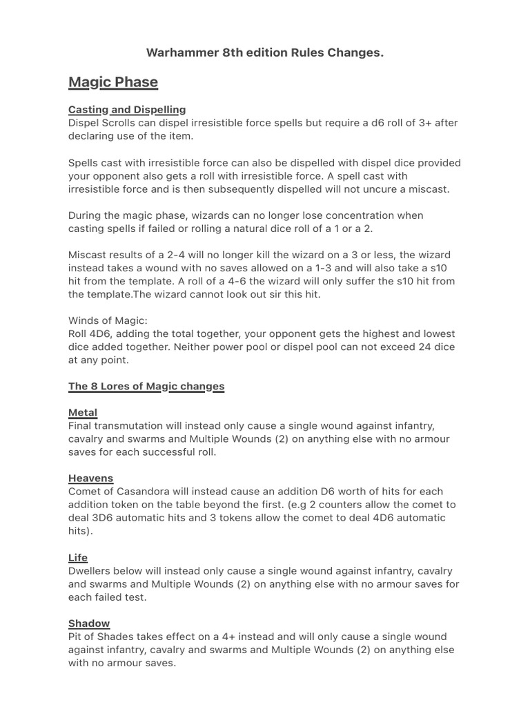 Warhammer 8th Edition Rule Updates | PDF