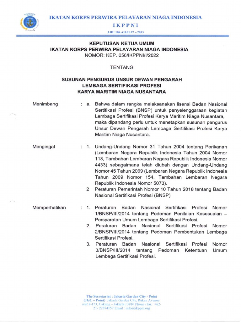 SK IKPPNI Tentang Pengangkatan Dewan Pengarah LSP-KMNN | PDF