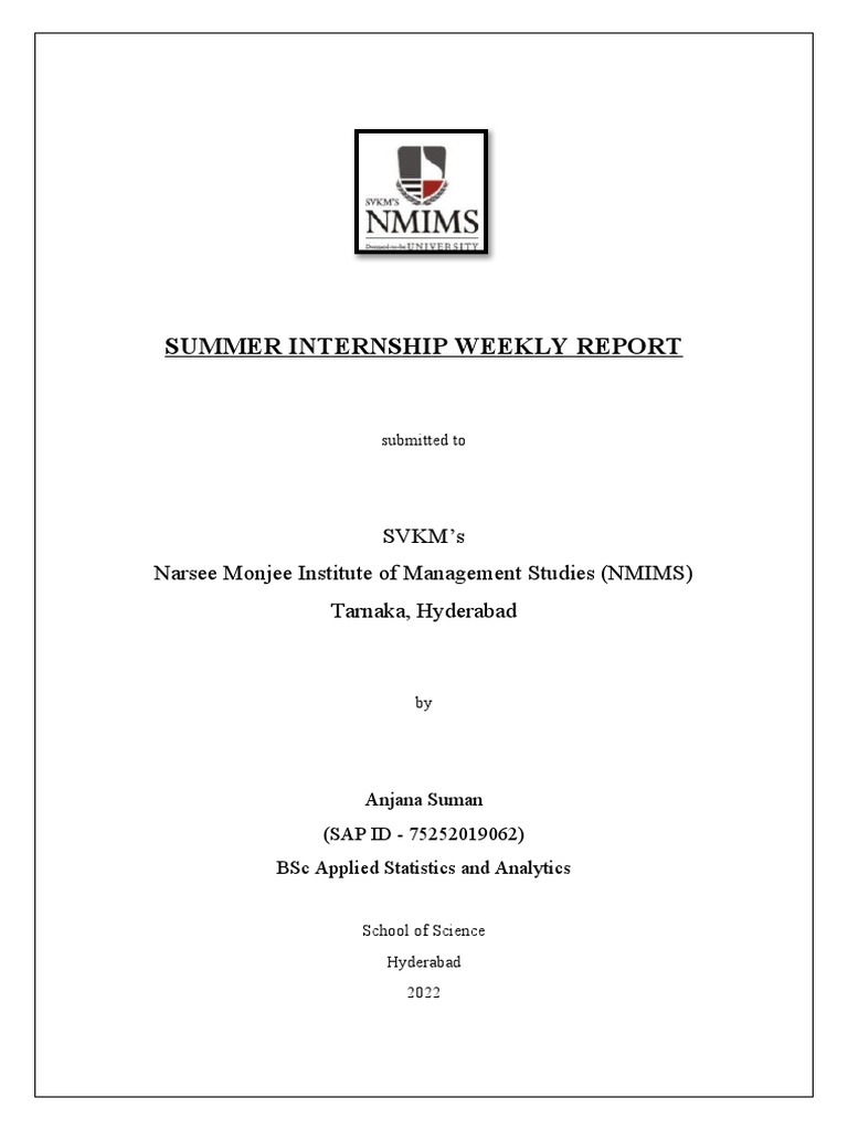 Summer Internship Weekly Report: SVKM's Narsee Monjee Institute of ...