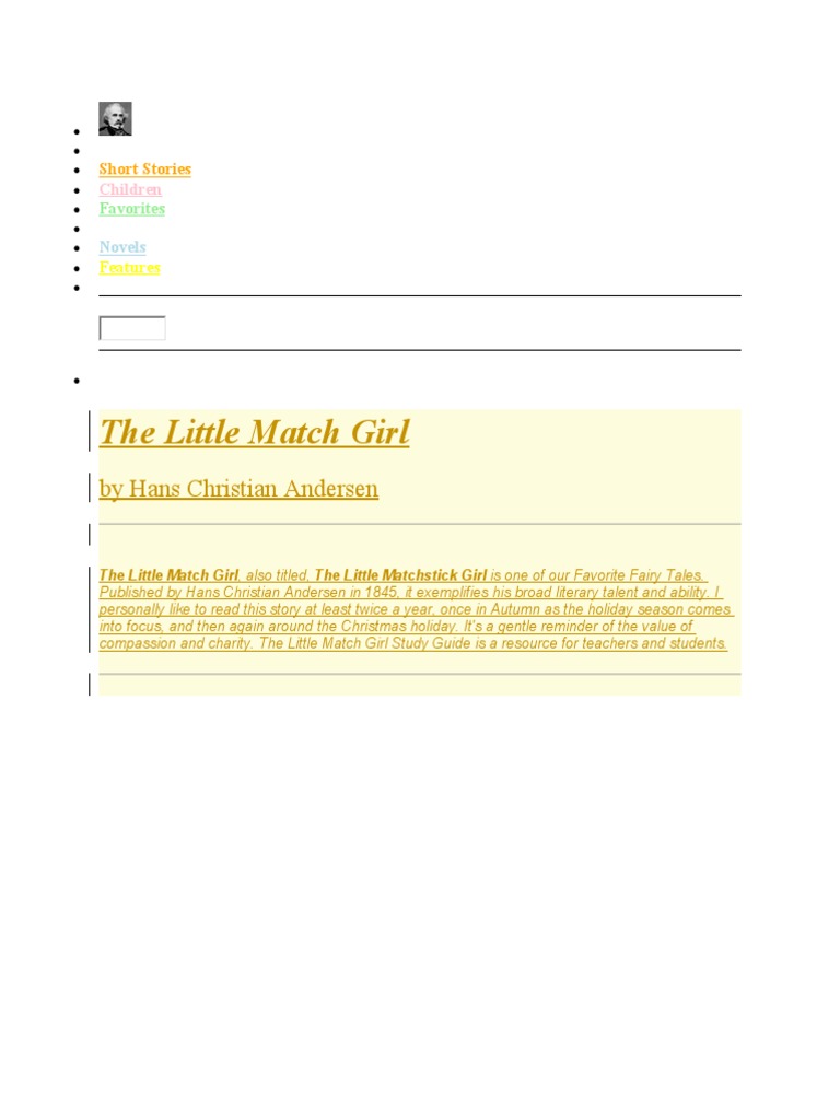The Little Match Girl: Hans Christian Andersen's Famous Fairy Tale ...