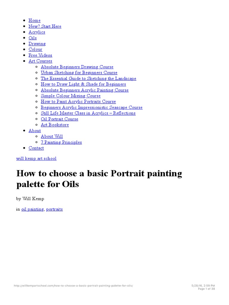 How To Choose A Basic Portrait Painting Palette For Oils | PDF | Color ...