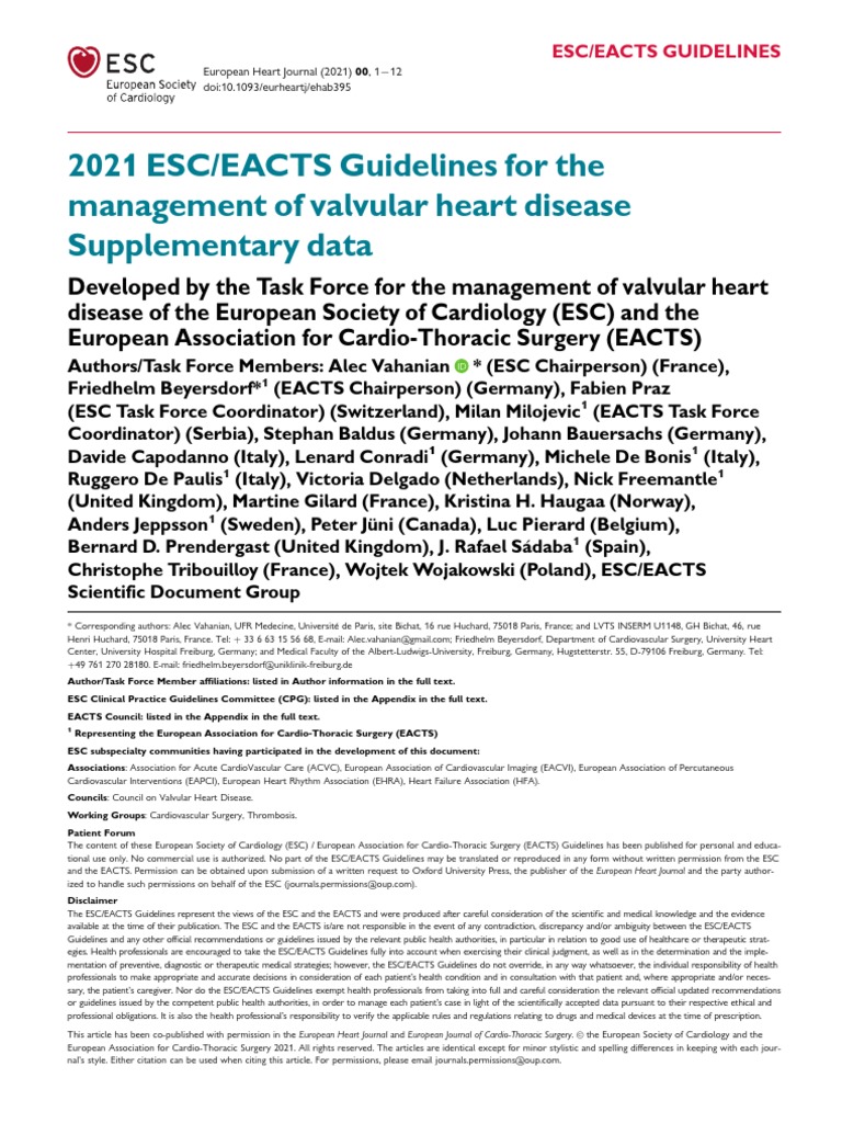 2021 ESC/EACTS Guidelines For The Management of Valvular Heart Disease ...