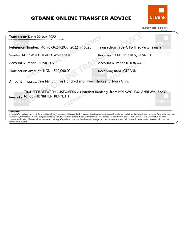 Gtbank Online Transfer Advice: Five Two | PDF | Business | Finance ...
