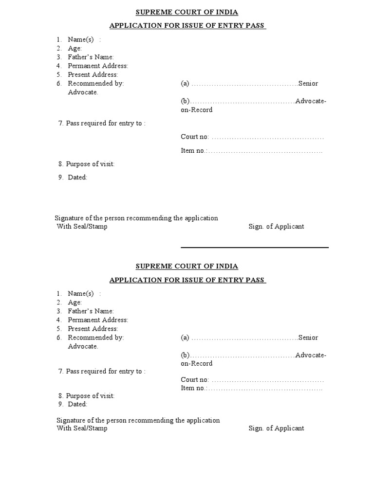 Supreme Court of India - Gate Entry Pass | PDF