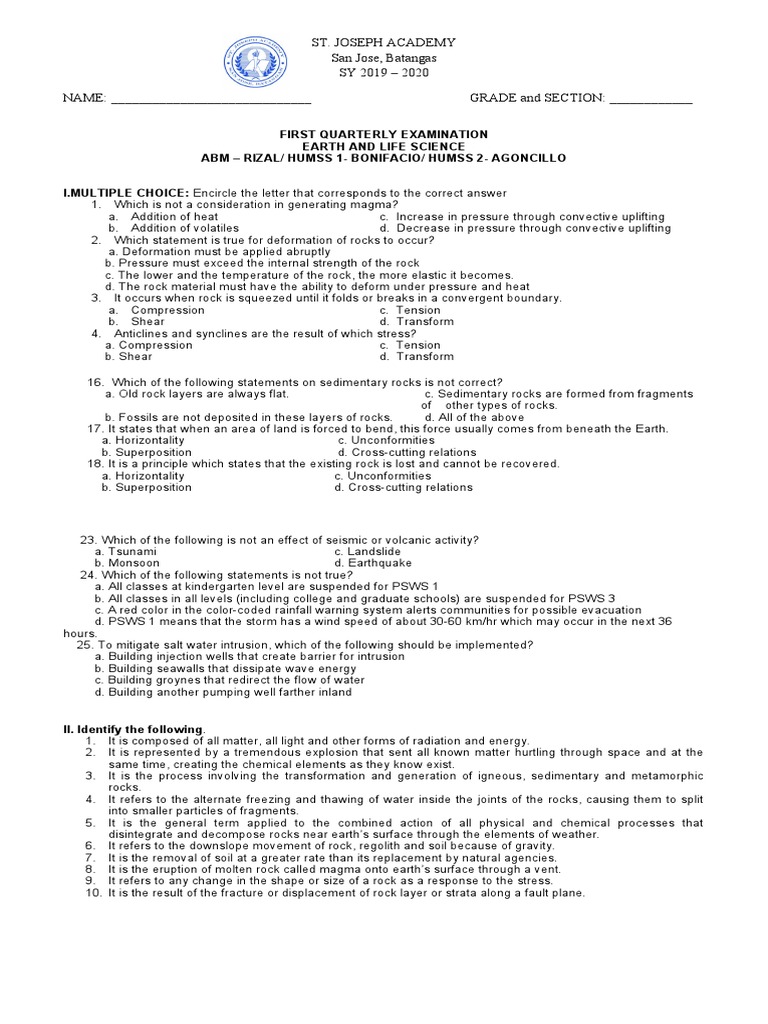 Earth and Life Science Abm Humss | PDF | Rock (Geology) | Geology