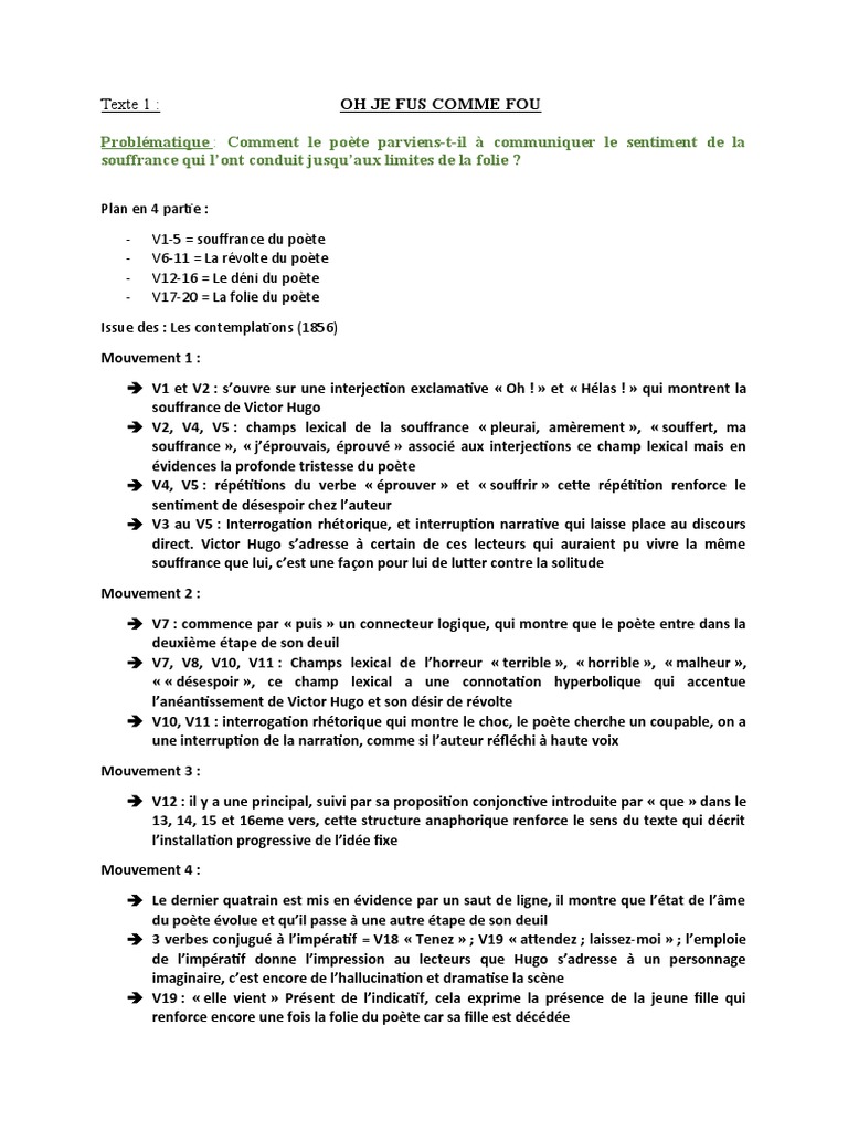 Oh! Je Fus Comme Fou - Analyse Linéaire | PDF | Victor Hugo