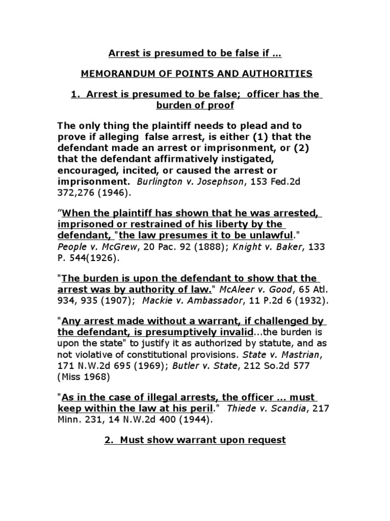False Arrest Presumed Without Warrant or Probable Cause | PDF | Arrest ...