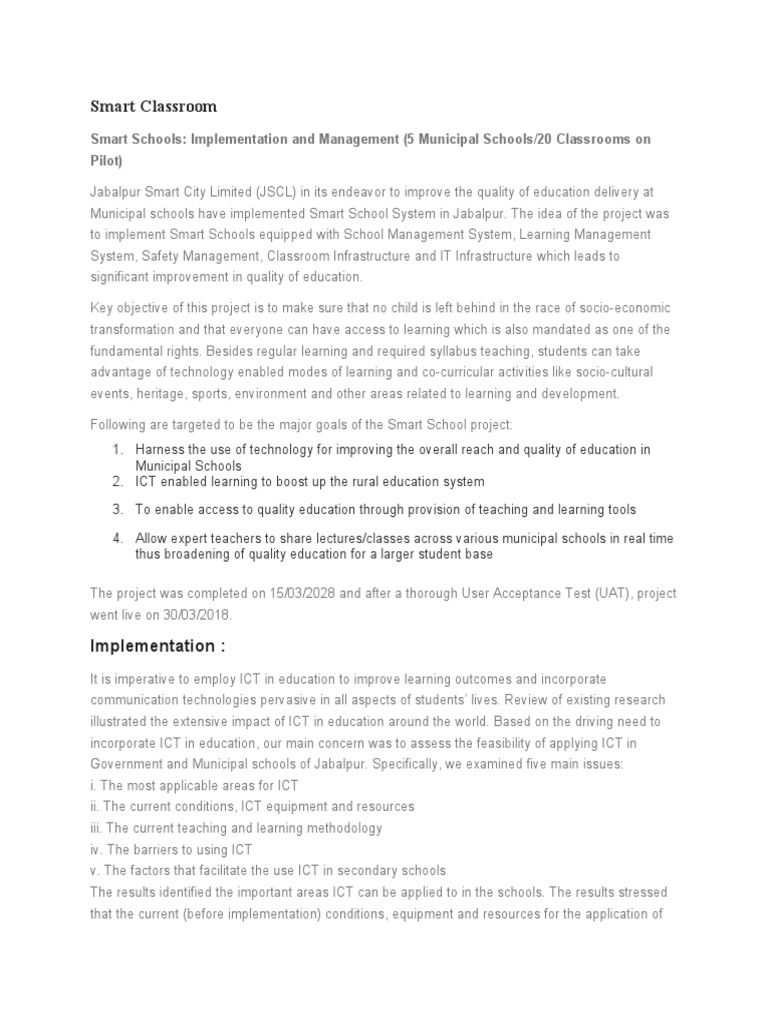 Notes On Smart Classroom | PDF | Educational Technology | Schools