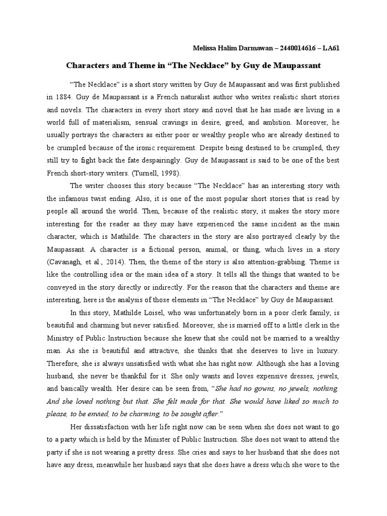 Analysis of Characters and Theme in Guy de Maupassant's Short Story ...