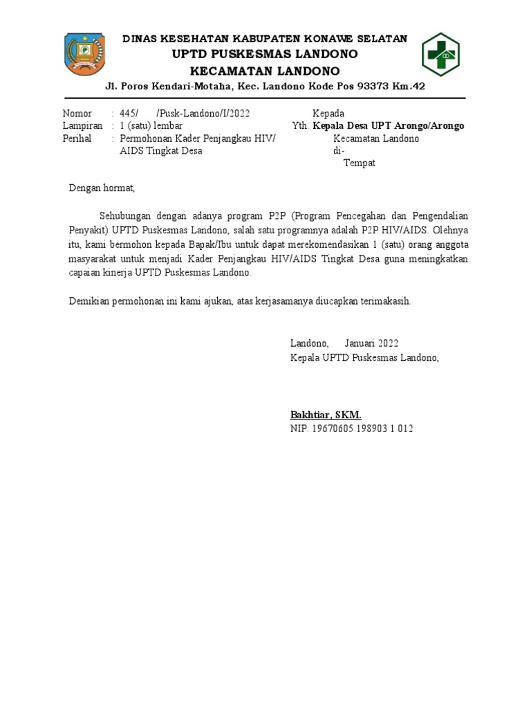 Surat Permohonan Kader HIV Ke DEsa | PDF