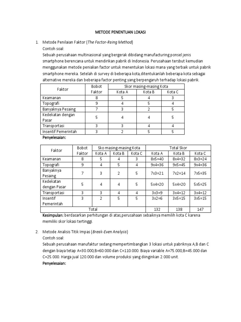 Contoh Soal Metode Penentuan Lokasi | PDF