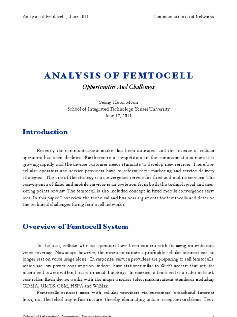 Femtocell Analysis: Challenges & Benefits | PDF
