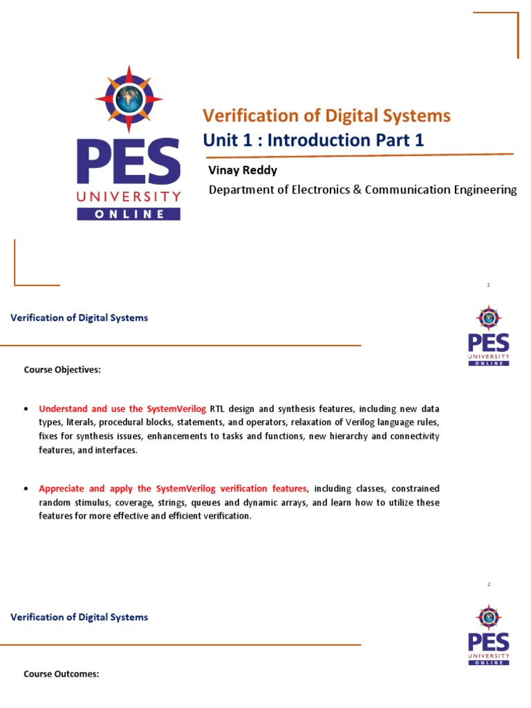 Verification of Digital Systems: Unit 1: Introduction Part 1 | PDF ...