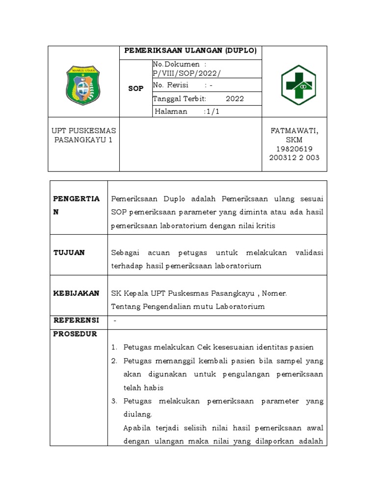 Pemeriksaan Ulangan (Duplo) | PDF