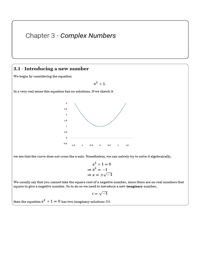 Chapter 3 - Complex Numbers: 3.1 - Introducing A New Number | PDF ...