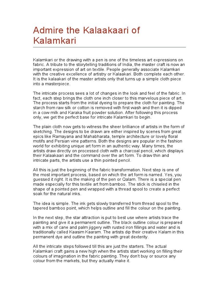Admire The Kalaakaari of Kalamkari | PDF | Textiles