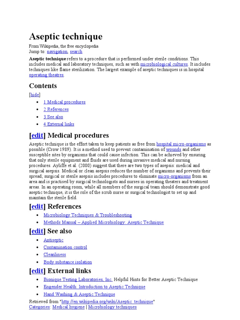 Aseptic Technique | PDF | Surgery | Medicine