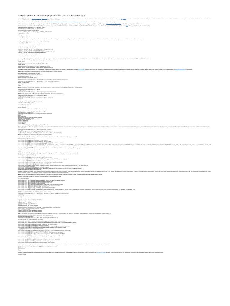 Configuring Automatic Failover On Postgresql Using Replication Manager 2 0 Pdf Postgre Sql