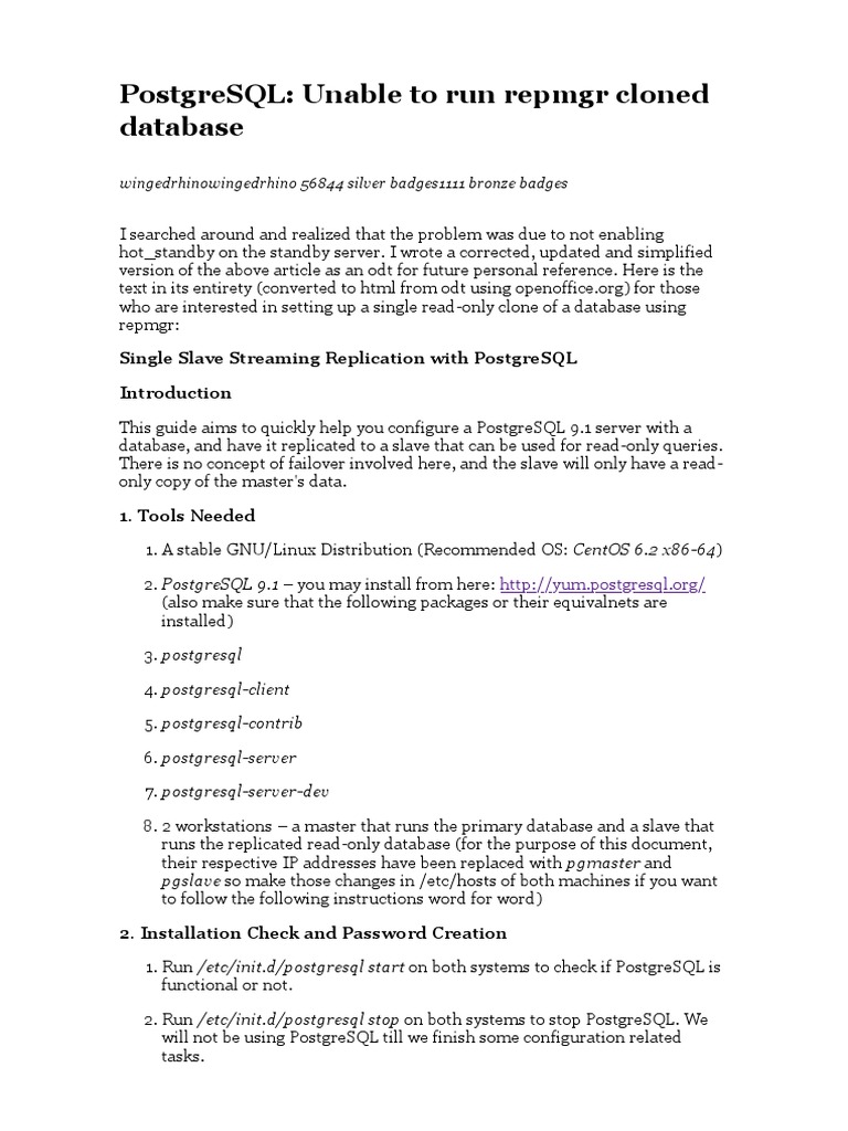Replication - PostgreSQL Unable To Run Repmgr Cloned Database - Database Administrators Stack ...