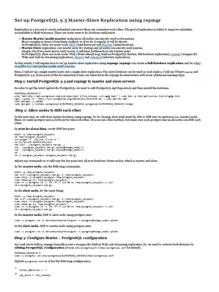 Set Up PostgreSQL 9.5 Master-Slave Replication Using Repmgr Edward ...