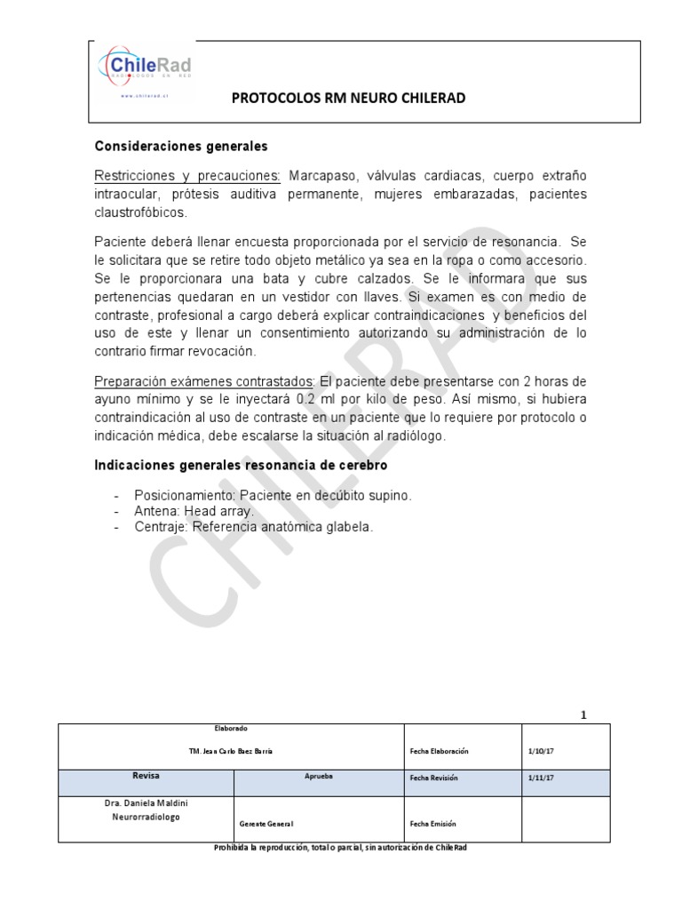 Protocolos RM Neuro ChileRad | PDF | Medicina CLINICA | Especialidades ...
