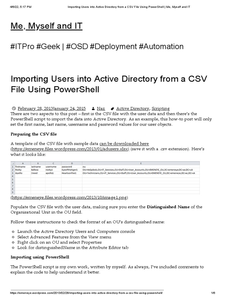 Importing Users Into Active Directory From A CSV File Using PowerShell ...