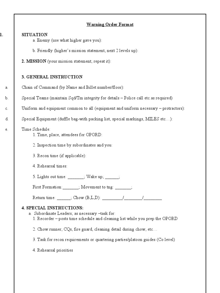 Army Opord Format