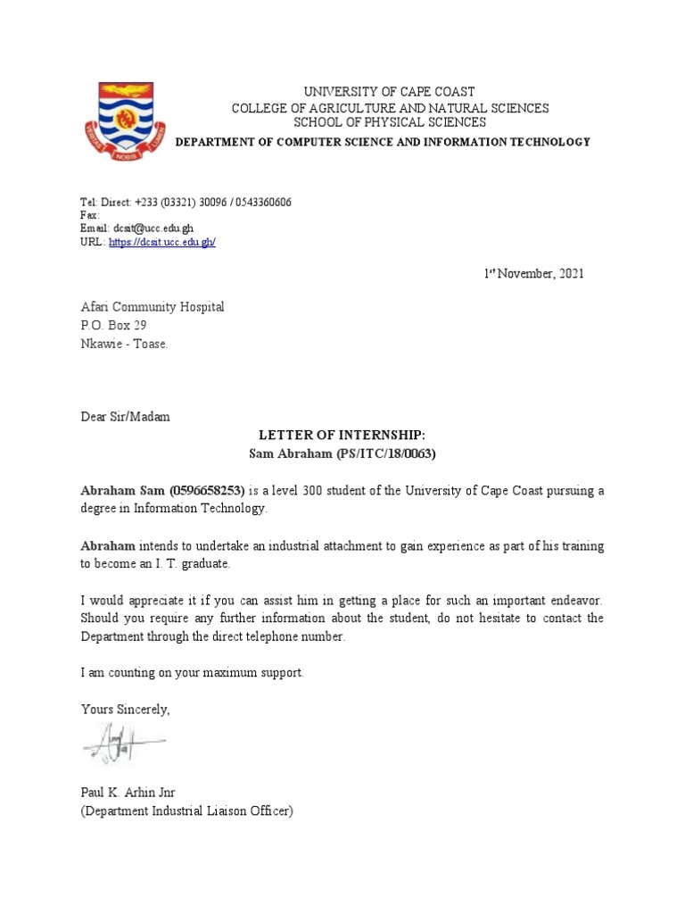 Internship Request for Afari Hospital | PDF