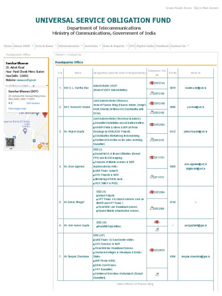 USOF Contect List | PDF | Telecommunications | Service Industries
