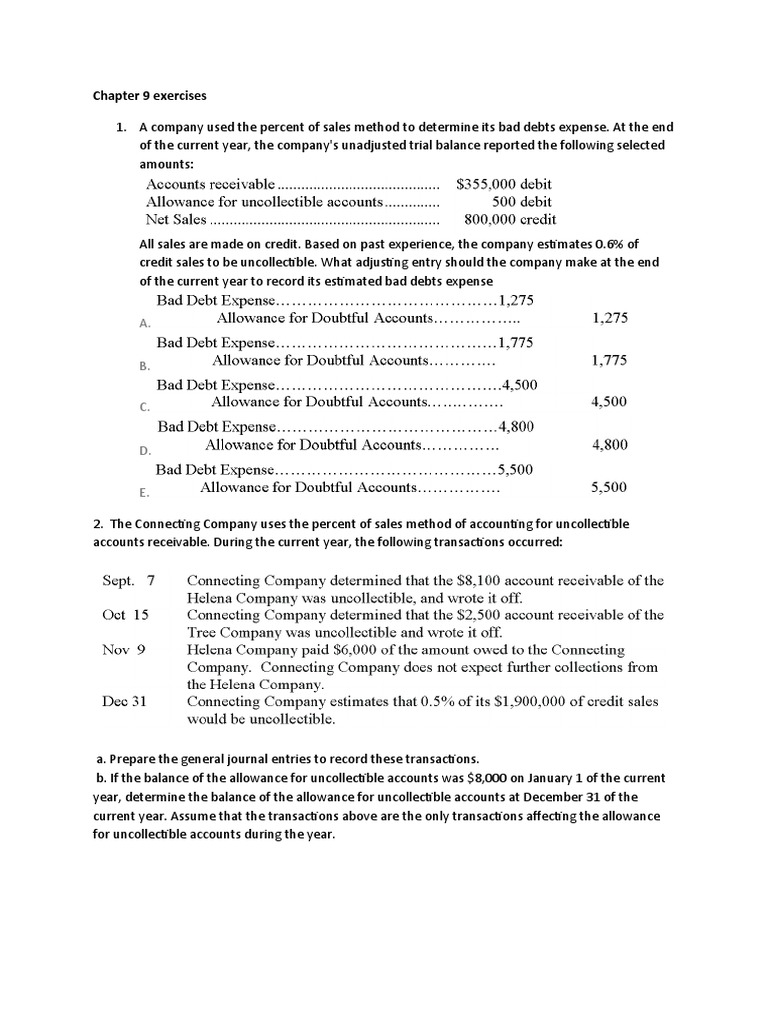 Chapter 9 Exercises | PDF | Bad Debt | Financial Services