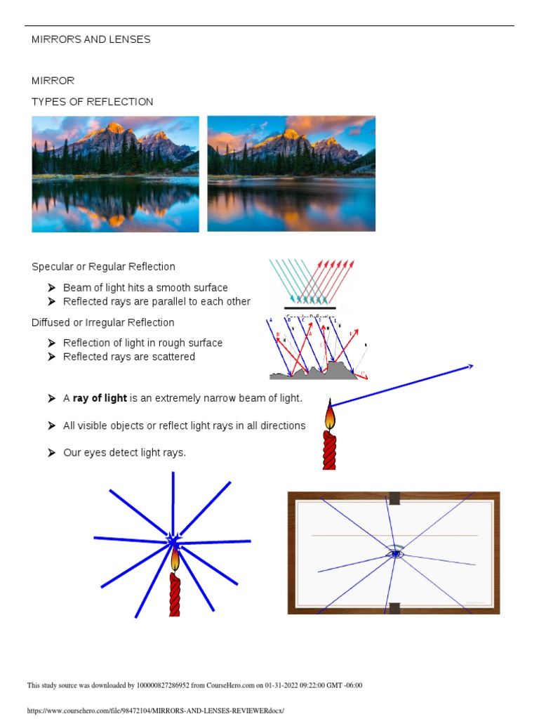 Mirrors and Lenses Reviewer | PDF | Mirror | Reflection (Physics)