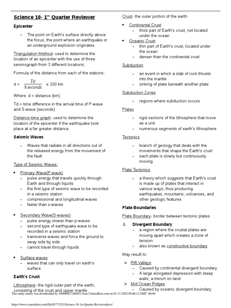 Science 10-1 Quarter Reviewer: 8 Seconds | PDF | Plate Tectonics ...