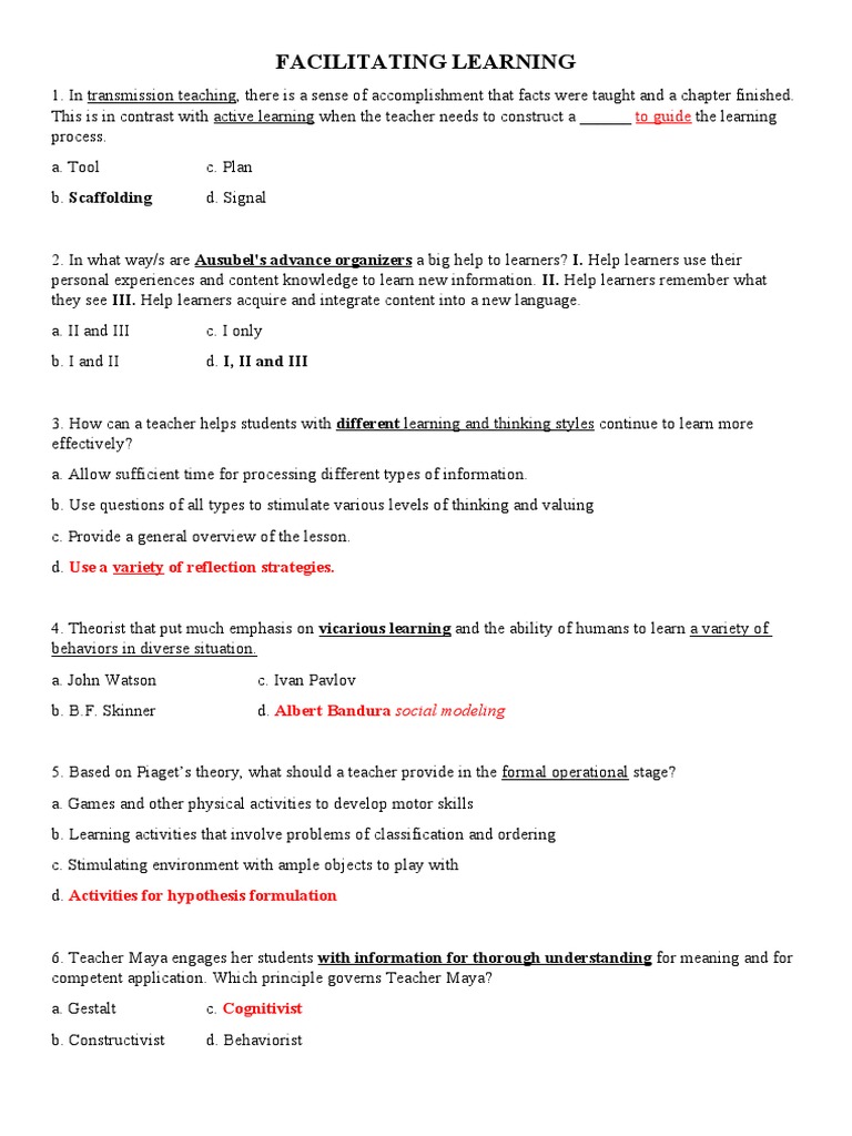 Facilitating Learning | PDF | Learning | Reinforcement