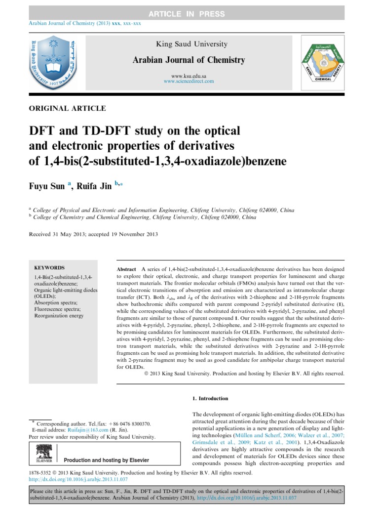 DFT and TD-DFT Study On The Optical and Electronic Properties of ...