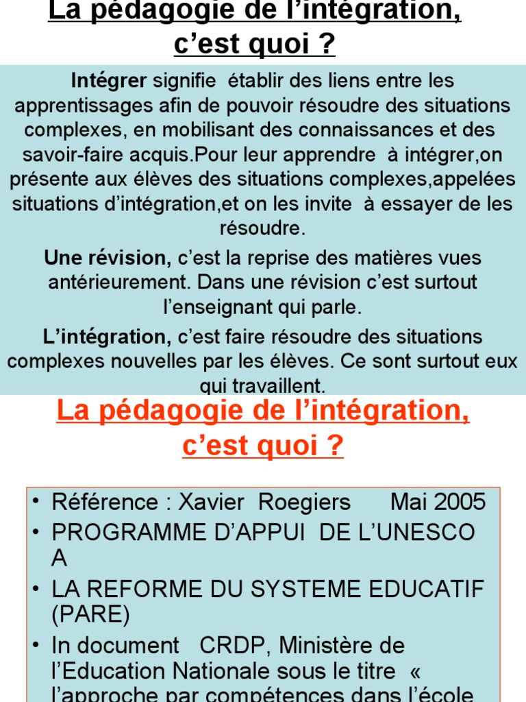 La Pédagogie de L'intégration, C'est Quoi | PDF | Pédagogie | Apprentissage