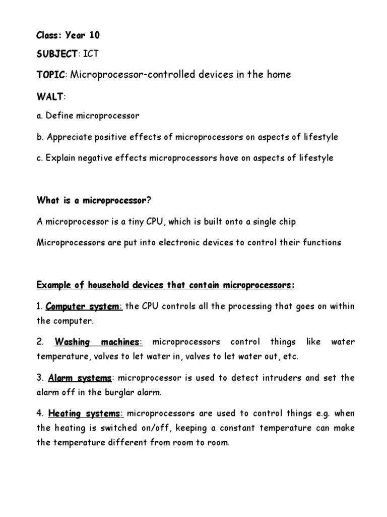 Microprocessor-Controlled Devices in The Home | PDF | Microprocessor ...