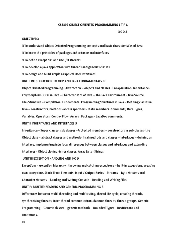 CS8392 OBJECT ORIENTED PROGRAMMING - Syllabus | PDF | Cloud Computing | Internet & Web