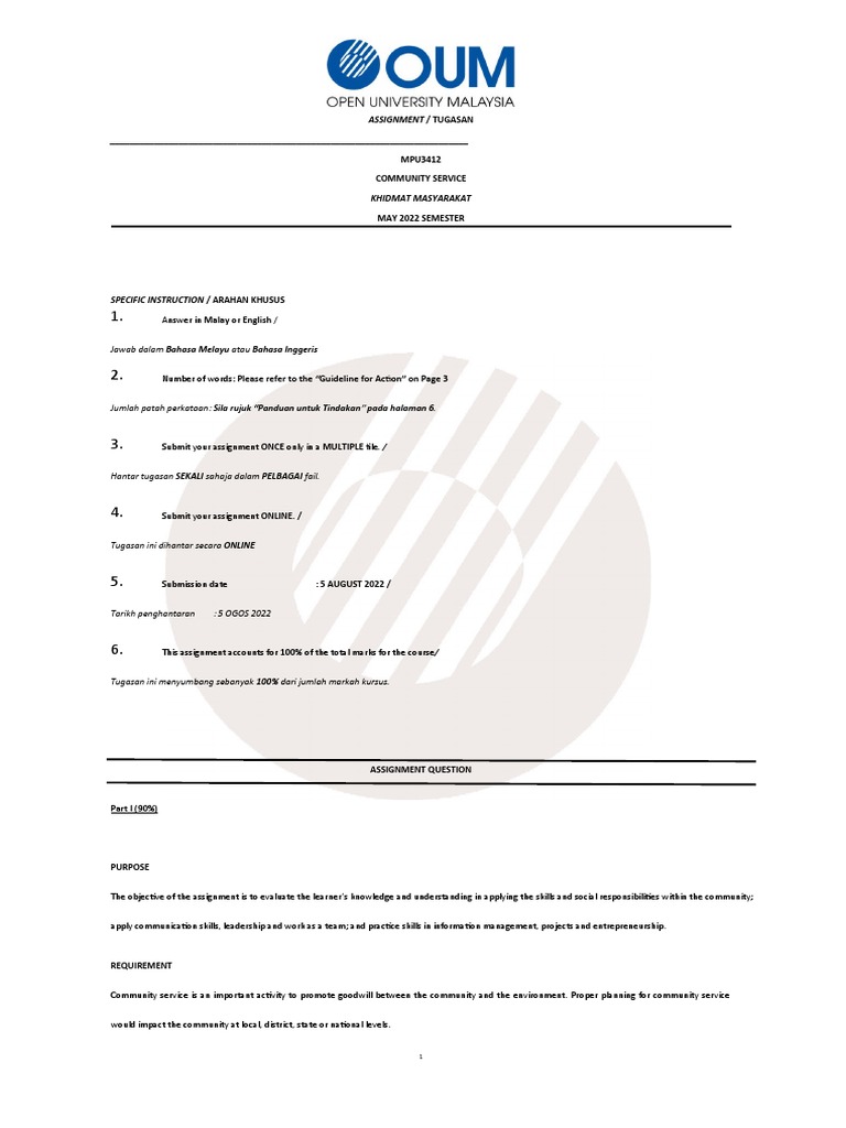 MPU3412 Community Service: Assignment / Tugasan | PDF | Cognition ...
