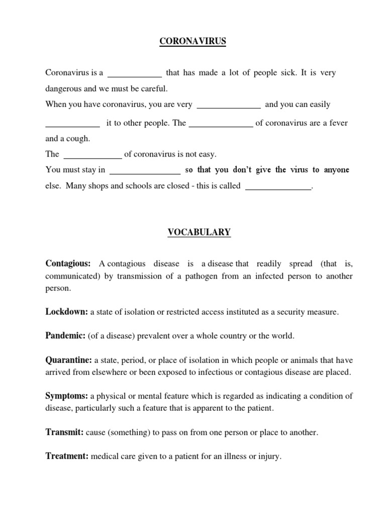 Coronavirus Vocabulary | PDF