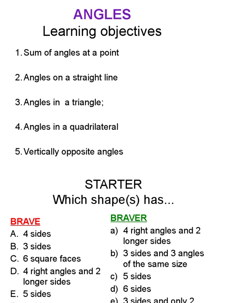 Learning Objectives: Angles | PDF | Triangle | Angle