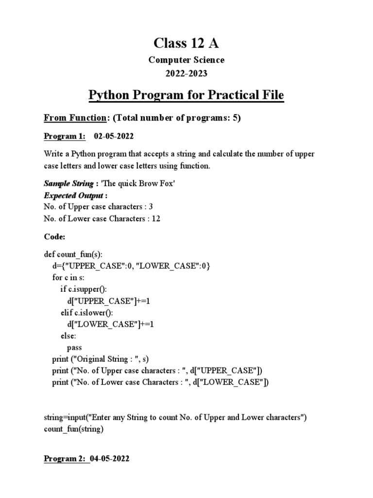 Python Programs for Class 12 CS | PDF | Letter Case | String (Computer ...