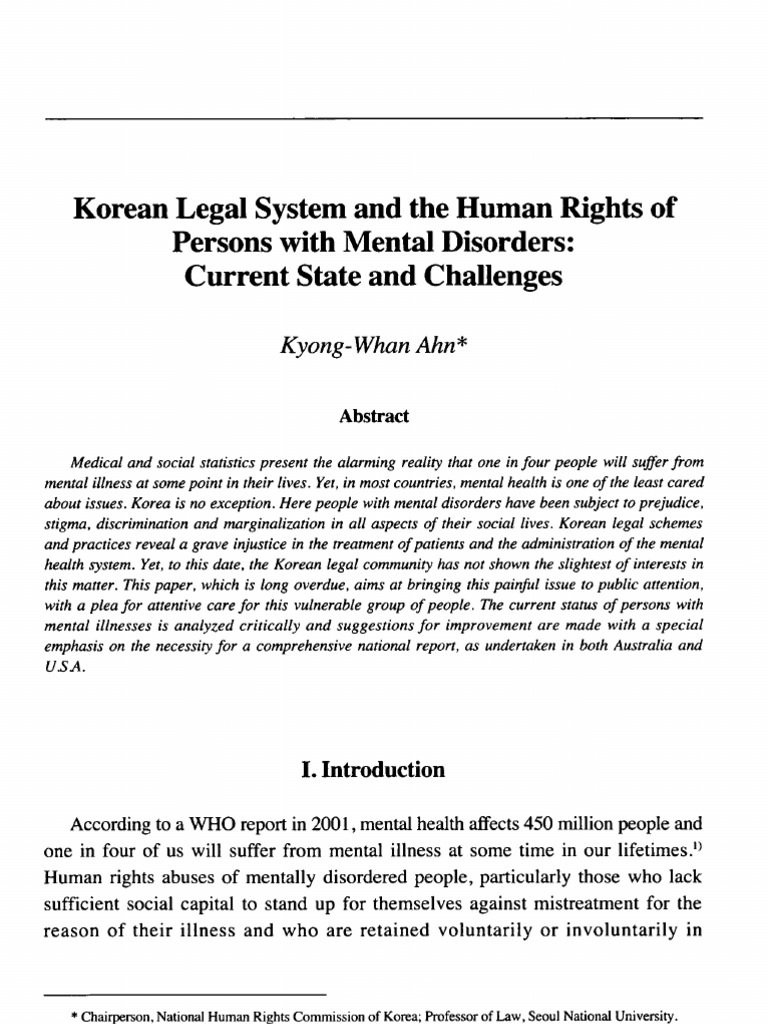 Korean Legal System and The Human Rights of Persons With Mental ...